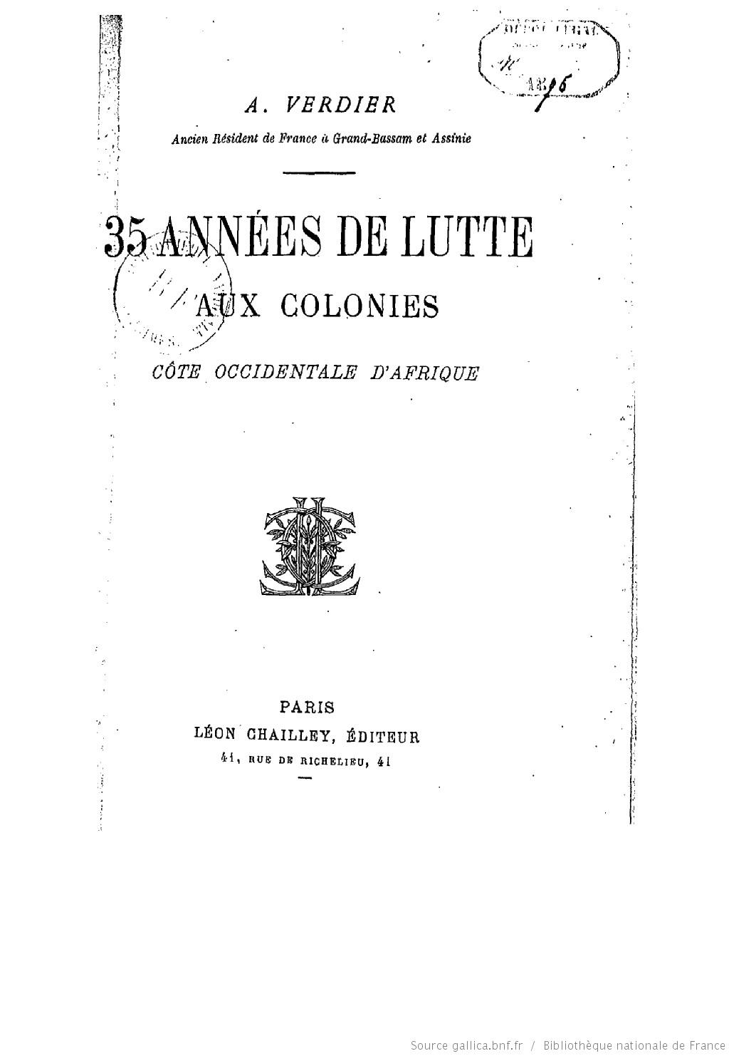 VERDIER Arthur (Ancien résident de France à Grand-Bassam et Assinie ...